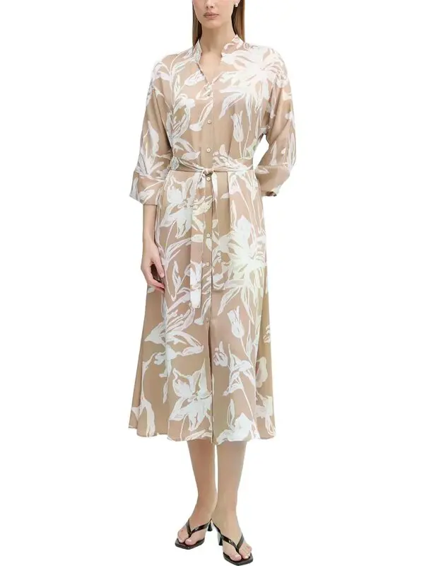 Joseph Ribkoff Floral Print Belted Midi Dress - Neutrals