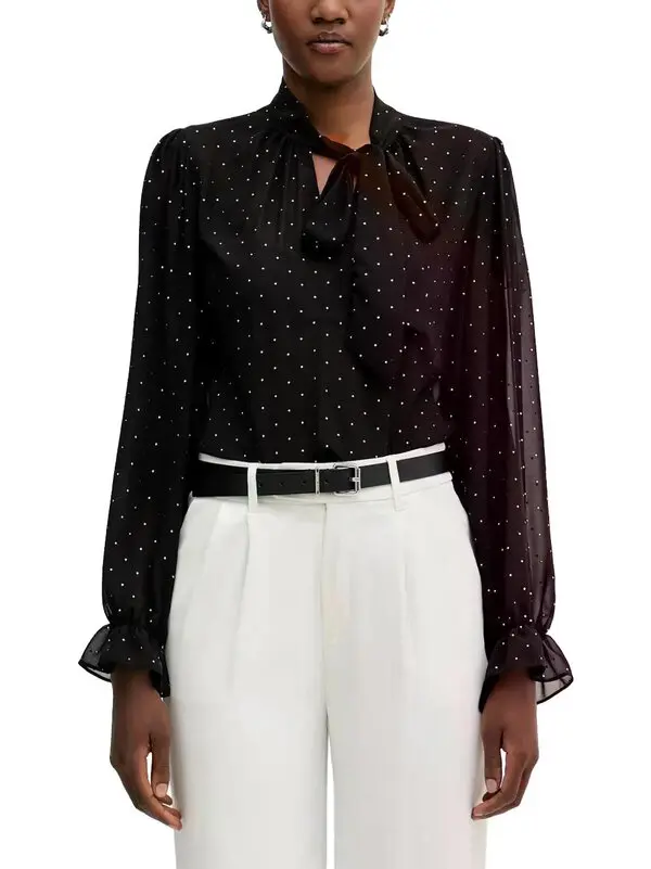 Joseph Ribkoff Polka-dot Pussy-bow Blouse - Black