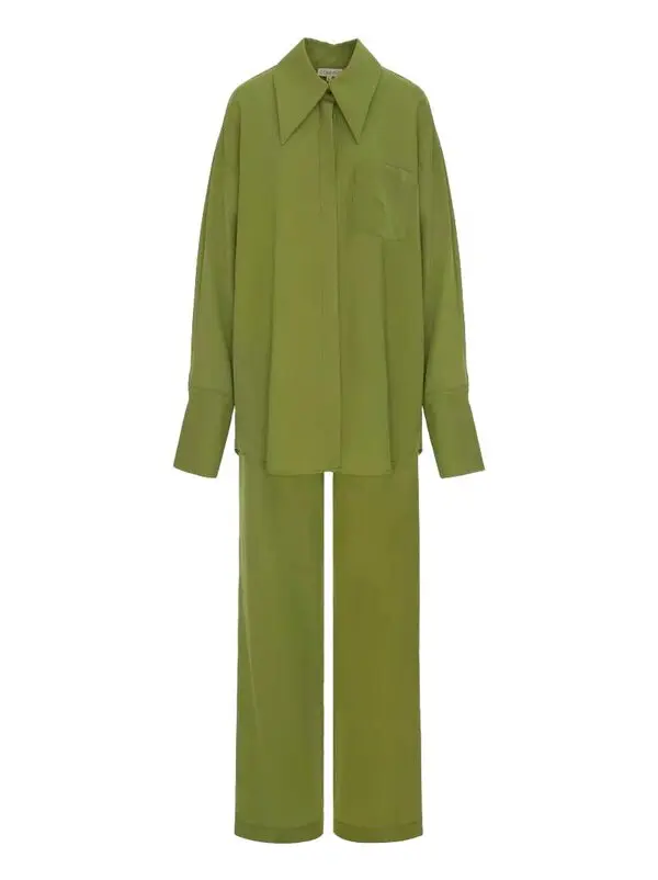 CUANNA Pointed-collar Suit With Wide-leg Trousers - Green