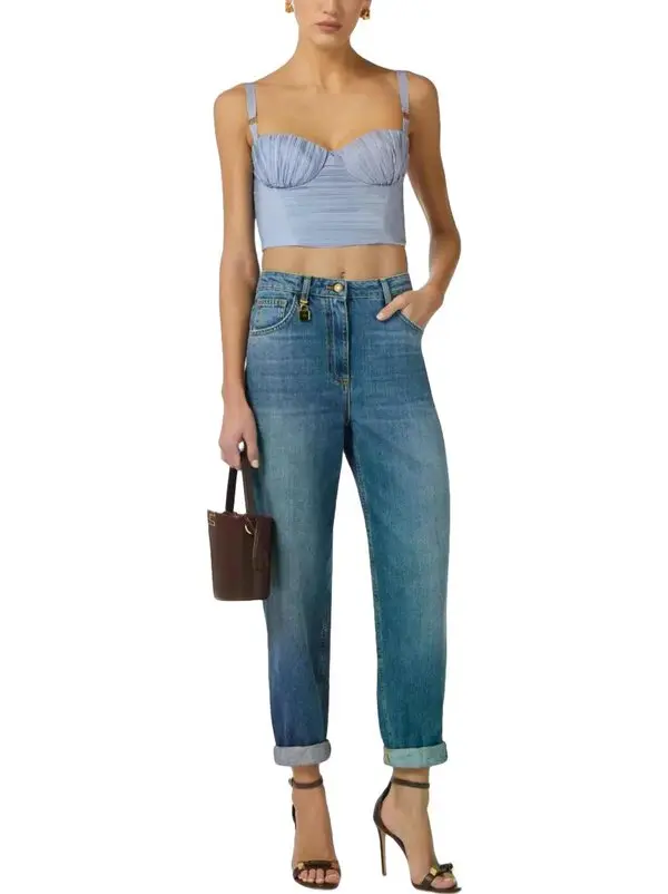 Elisabetta Franchi Striped Sweetheart Neck Top - Blue