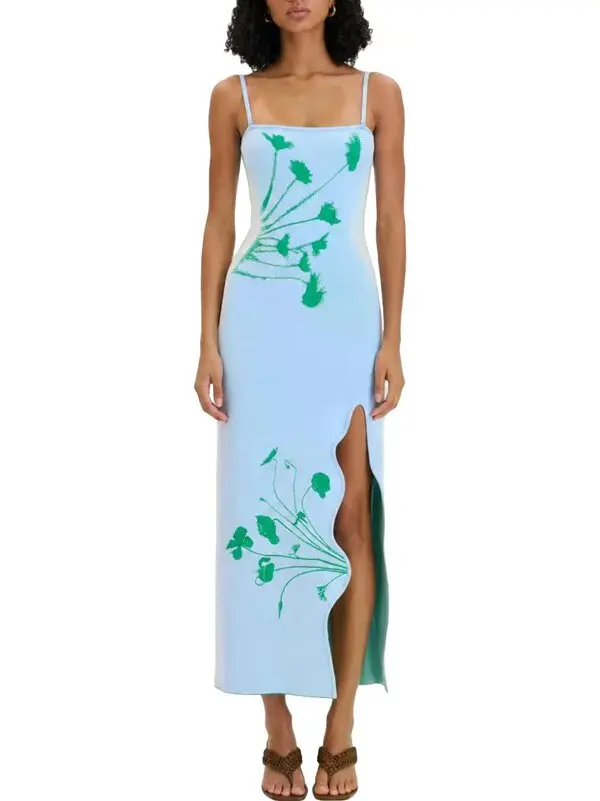 Ph5 Iris Flower-print Maxi Dress With Wavy Slit - Blue