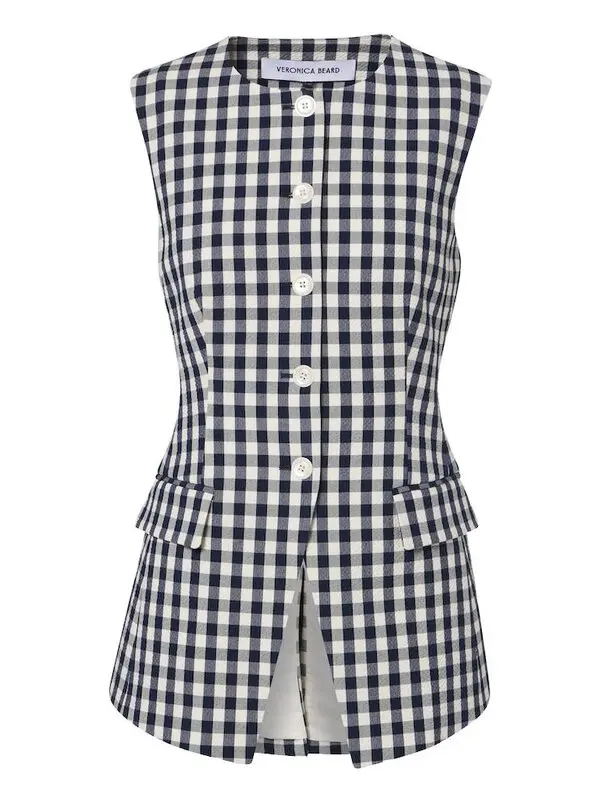 Veronica Beard Lois Gingham Cotton Vest - Blue