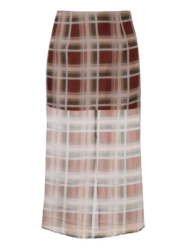 FRAME Check Silk Midi Skirt - Brown