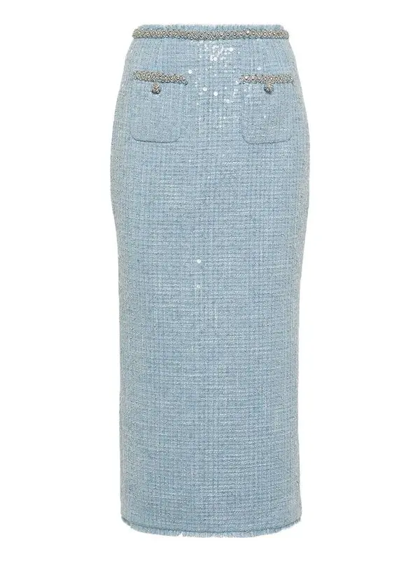SELF-PORTRAIT Sequined Boucle Midi Skirt - Blue