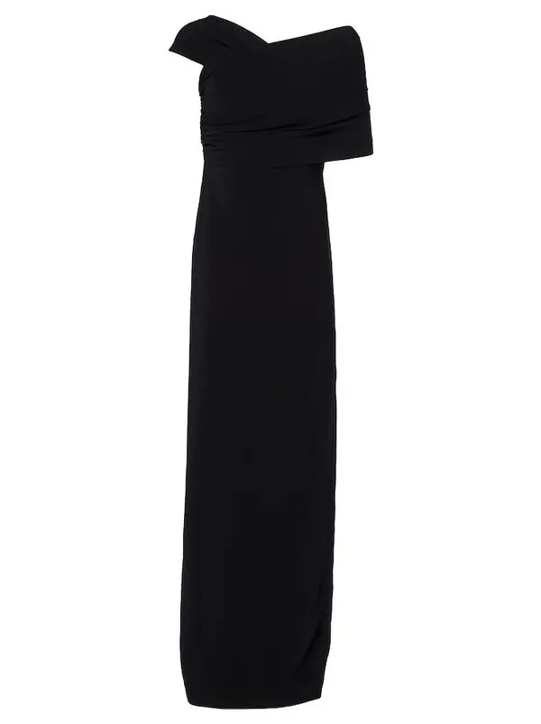 Oscar De La Renta Asymmetrical Crepe Gown - Black