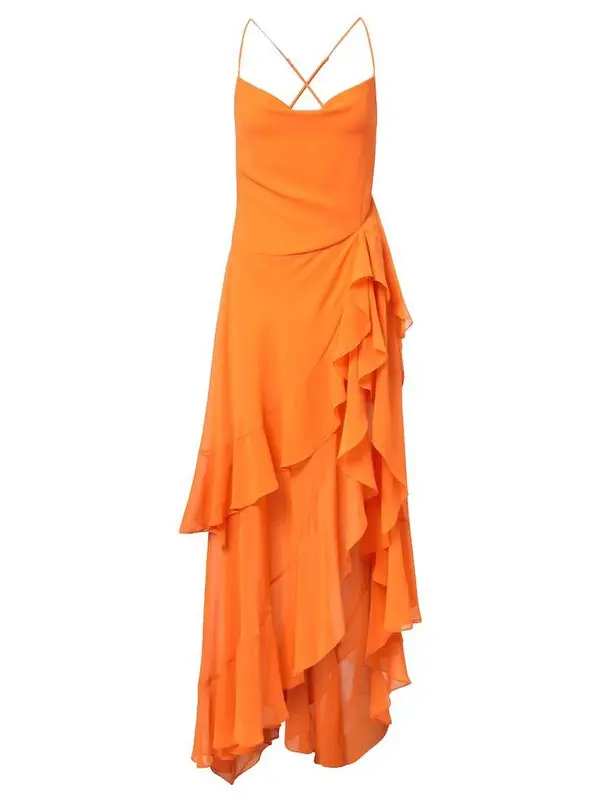 Retrofete Samara Gathered Chiffon Maxi Dress - Orange
