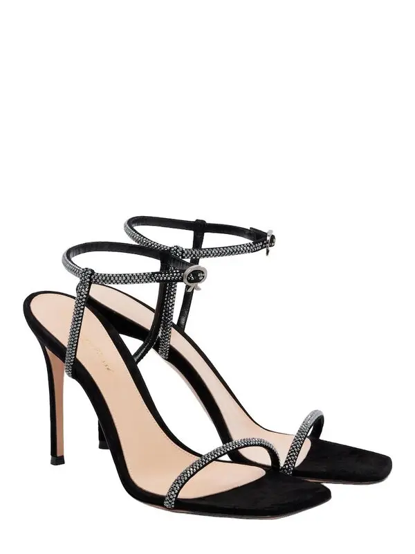 GIANVITO ROSSI Embellished Leather Sandals - Black