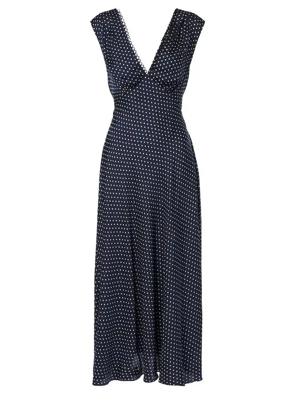 DÔEN Tahlia Polka Dot Silk-blend Midi Dress - Blue