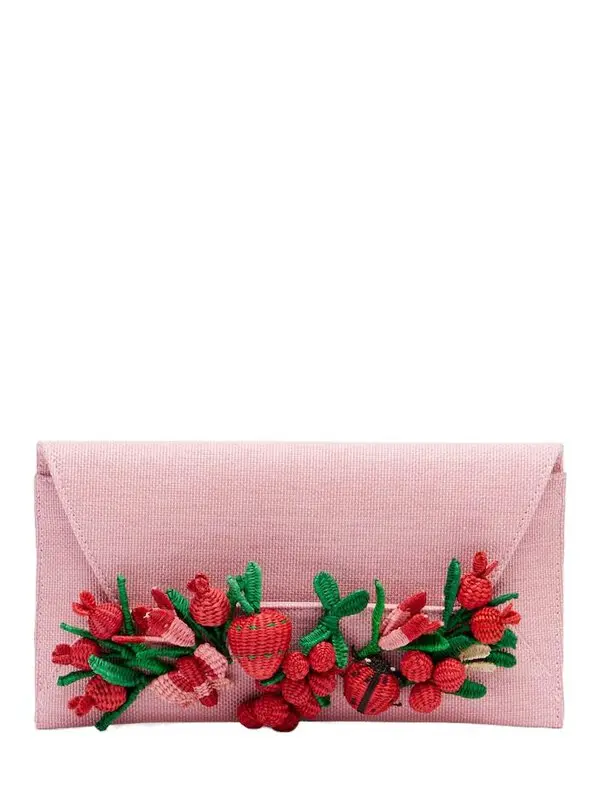 AQUAZZURA Botanica Applique Raffia Clutch - Pink