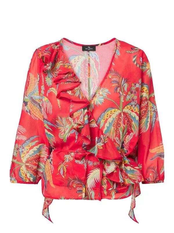 Etro Floral Cotton Wrap Top - Multicoloured