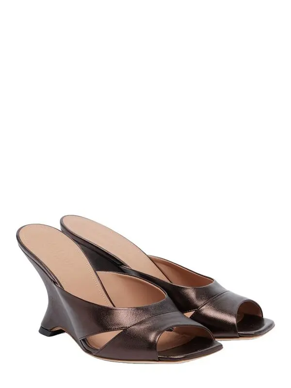 MALONE SOULIERS Lourdes Metallic Leather Wedge Mules - Brown