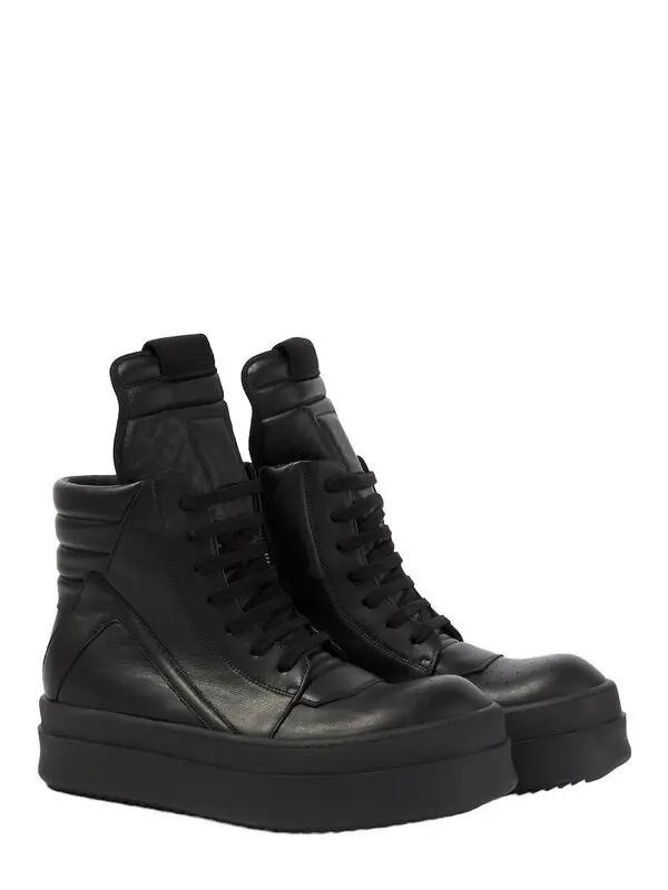 Rick Owens Mega Bumper Geobasket Leather Sneakers - Black