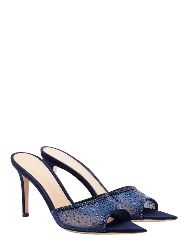 GIANVITO ROSSI Rania Embellished Mesh Mules - Blue