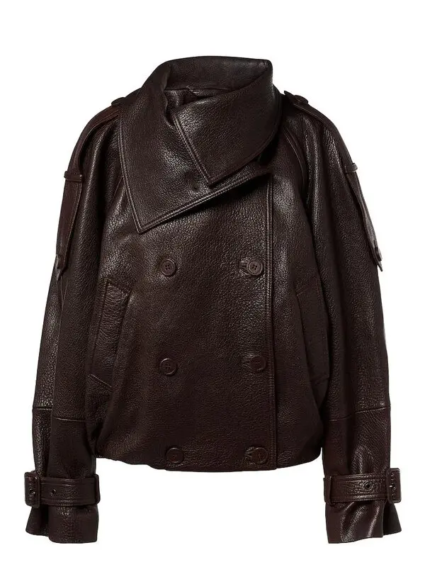 Acne Studios Cropped Leather Jacket - Brown