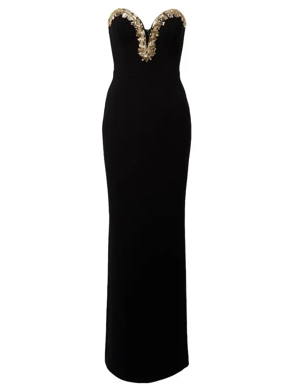 Rebecca Vallance Alexandrite Embellished Crepe Bustier Gown - Black