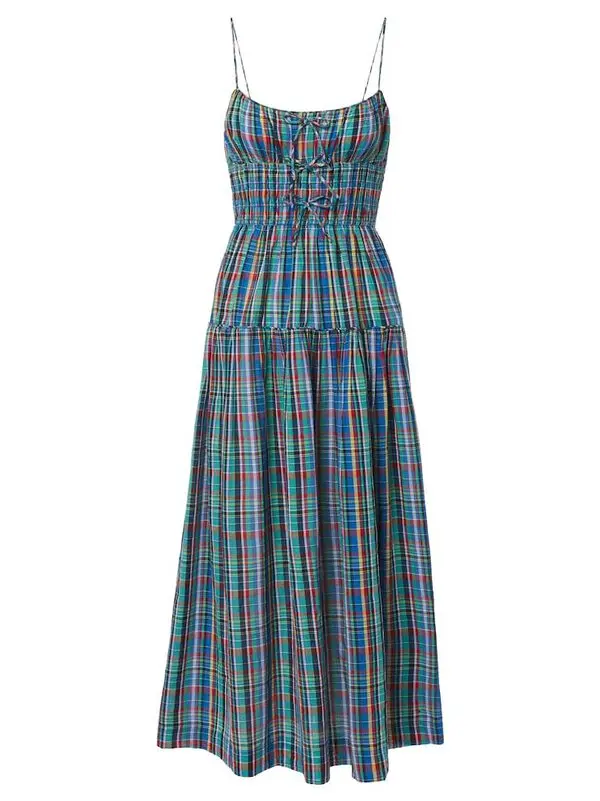 DÔEN Brielle Plaid Cotton Midi Dress - Multicoloured