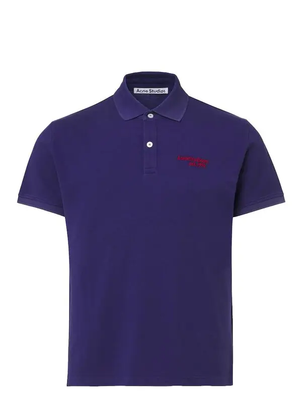 Acne Studios Logo Cotton Pique Polo Shirt - Blue
