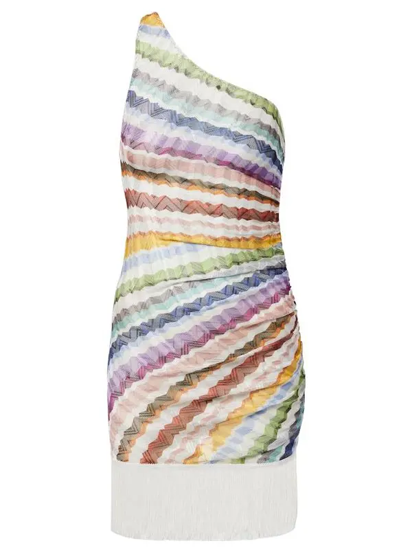 Missoni Chevron Fringed One-shoulder Beach Dress - Multicoloured