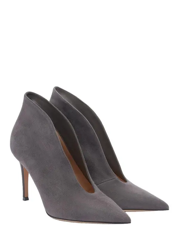 GIANVITO ROSSI Vania Suede Pointed Toe Pumps - Grey