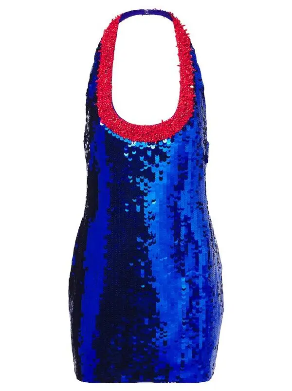 Retrofete Lunexa Embellished Halterneck Mini Dress - Blue