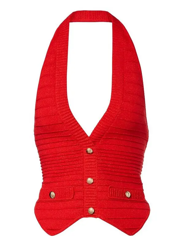 Retrofete Tinsley Knitted Crop Top In Metallic Ger - Red