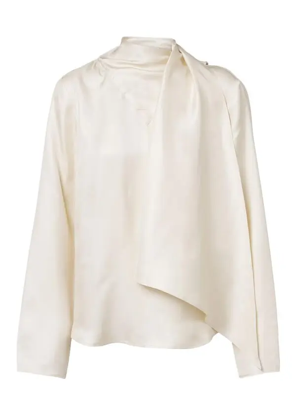 Loulou De Saison Gala Draped Scarf-detail Silk Twill Top - Beige