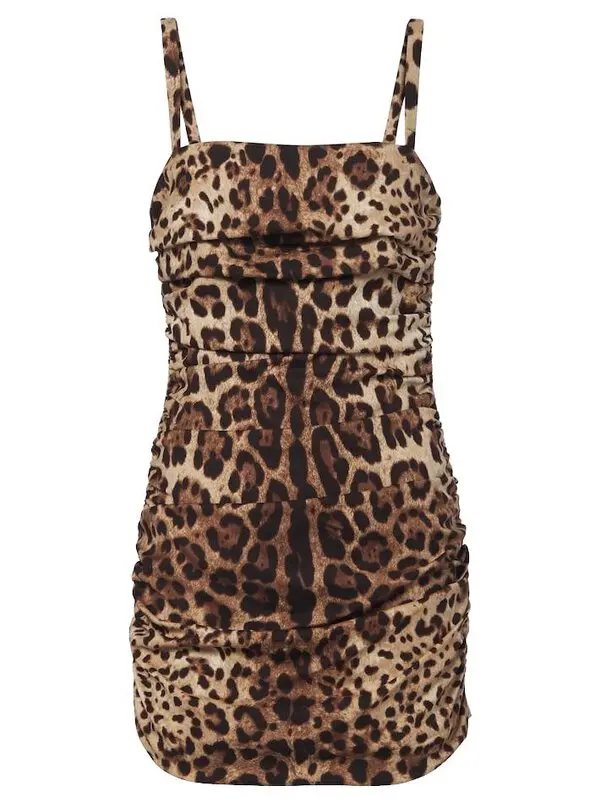 Dolce & Gabbana Leopard-print Silk-blend Charmeuse Minidress - Brown