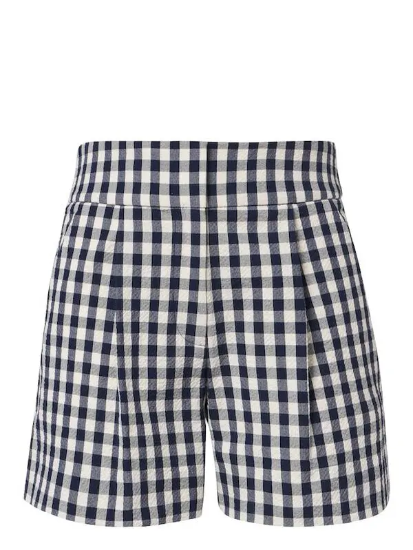 Veronica Beard Haina Gingham Pleated Cotton Shorts - Blue