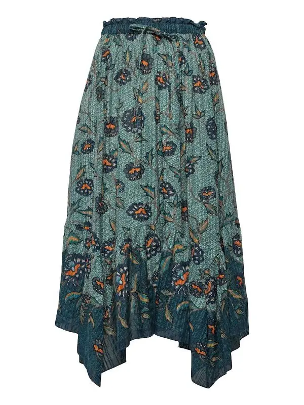 Ulla Johnson Asymmetric Floral Print Midi Skirt - Blue