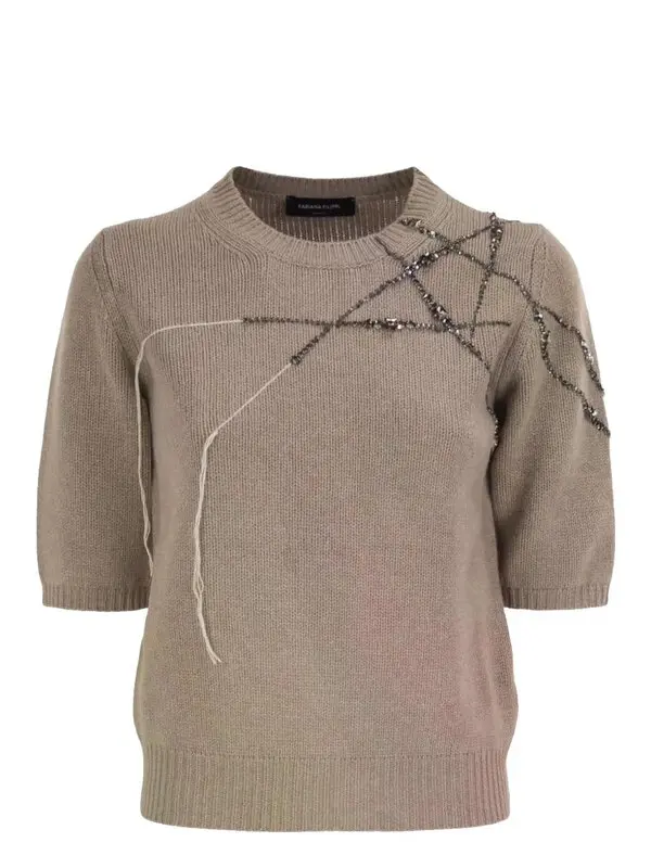 Fabiana Filippi Rhinestone Embellished Embroidered Sweater - Brown