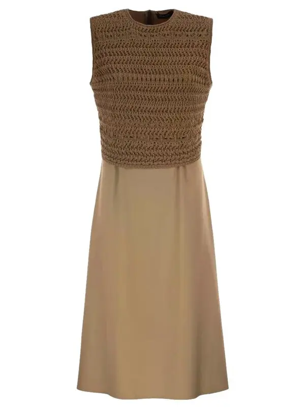 Fabiana Filippi Sleeveless Crochet Bodice Midi Dress - Brown