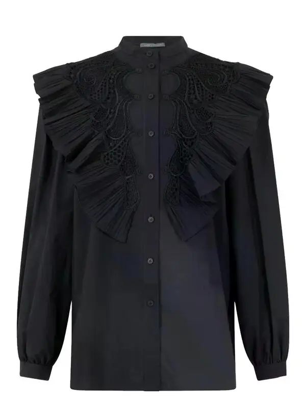 Alberta Ferretti Lace-paneled Ruffled Shirt - Black