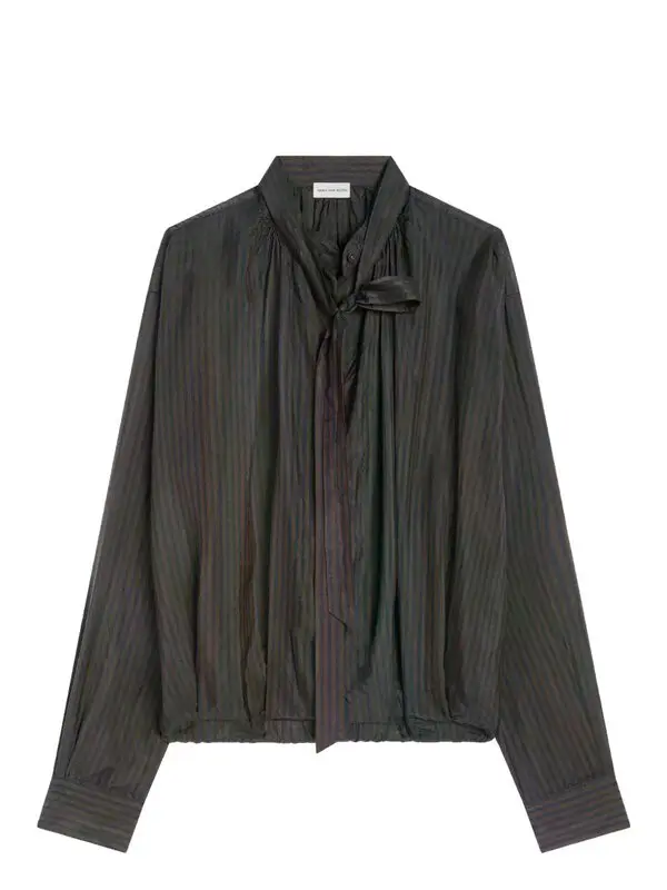 Dries Van Noten Striped Cupro Drawstring Blouse - Black