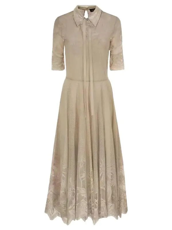 Fabiana Filippi Embellished-collar Lace Midi Dress - Neutrals
