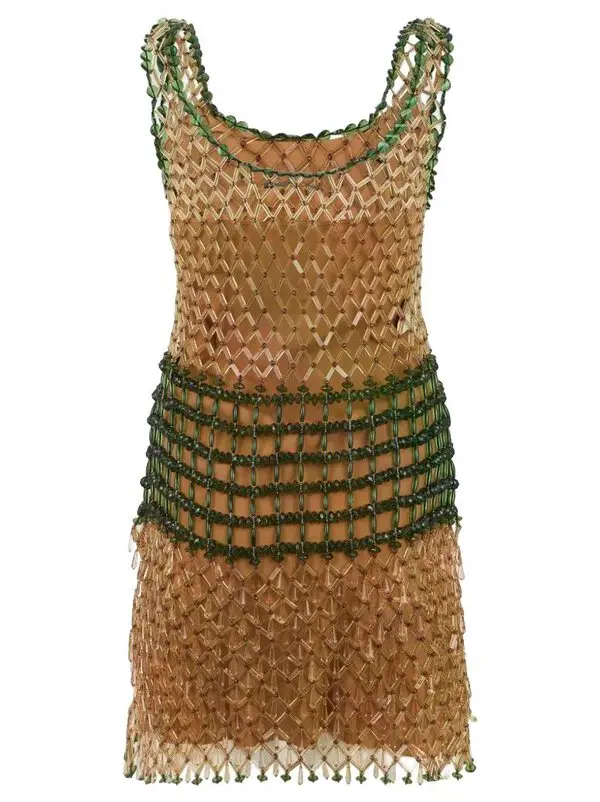 Alberta Ferretti Embellished Fringed Mini Dress - Brown