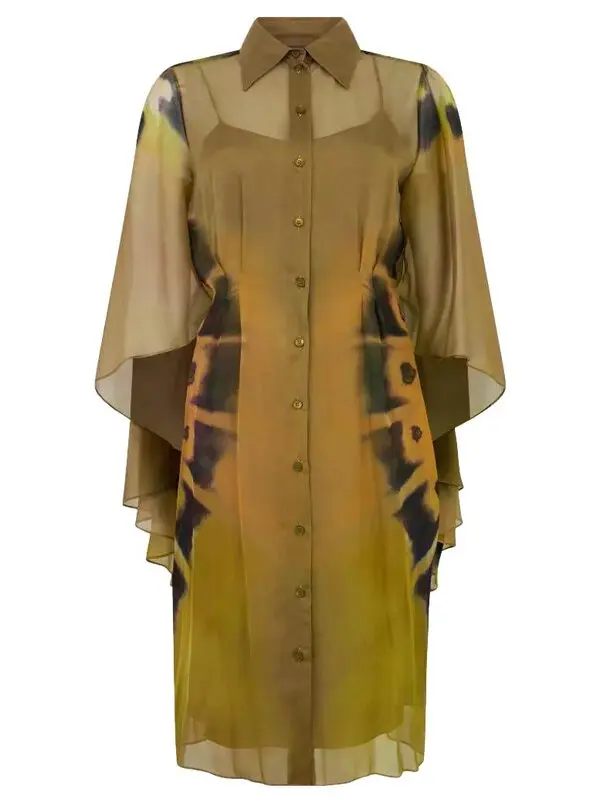 Alberta Ferretti Butterfly Print Silk Dress - Yellow