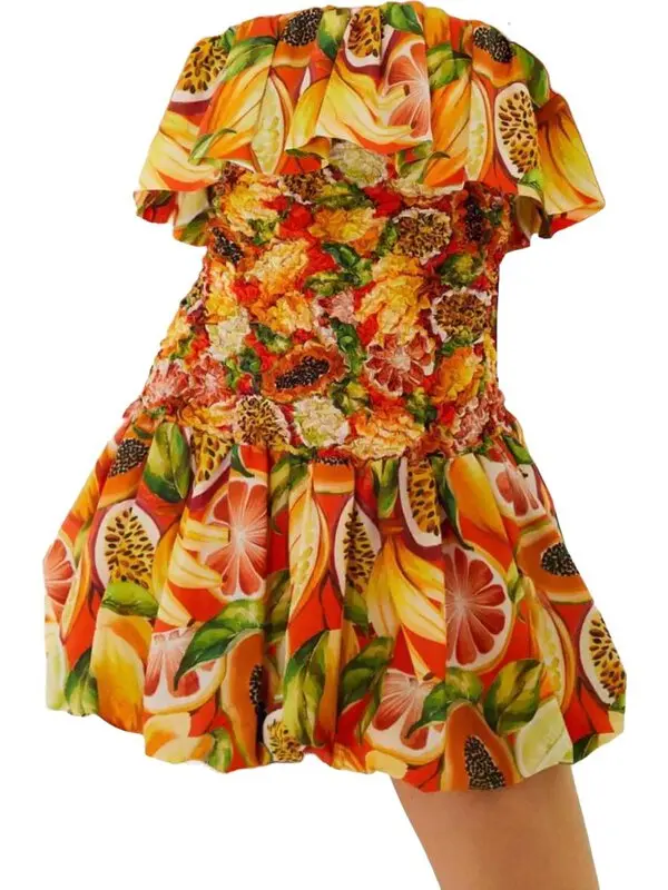 Farm Rio Fruit Garden Strapless Ruffled Dress - Orange