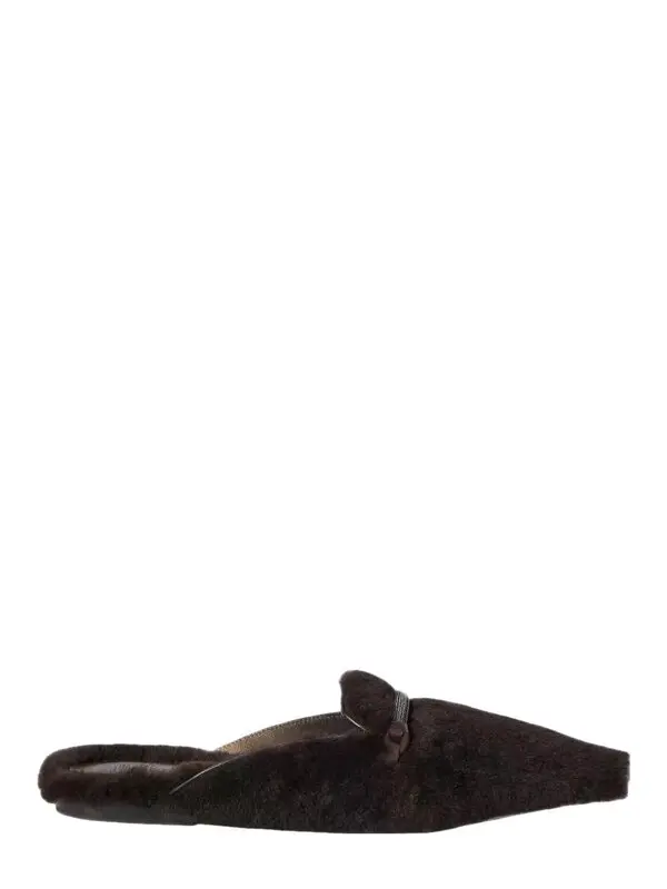 Brunello Cucinelli Shearling Flats With Precious Bar - Brown