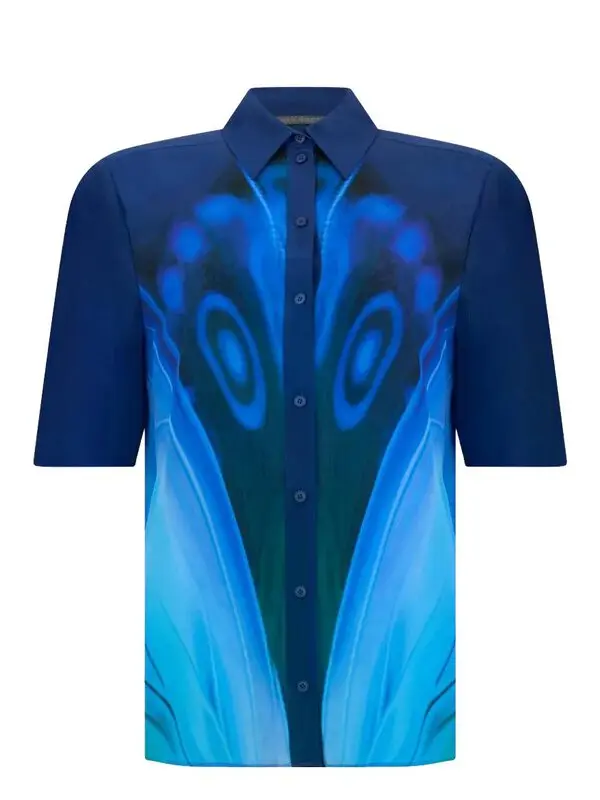 Alberta Ferretti Silk Butterfly Print Shirt - Blue