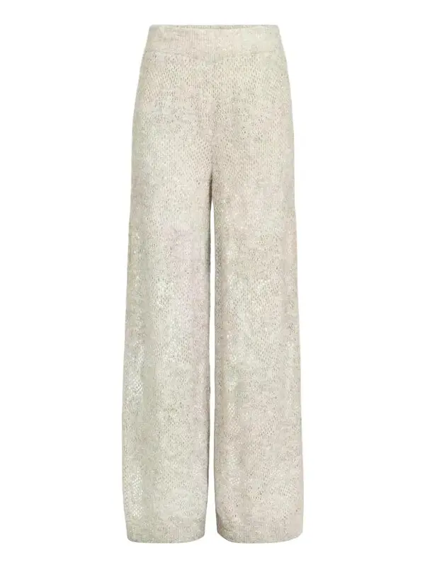 Brunello Cucinelli Sparkling Mohair And Virgin Wool Knit Track Trousers - Neutrals
