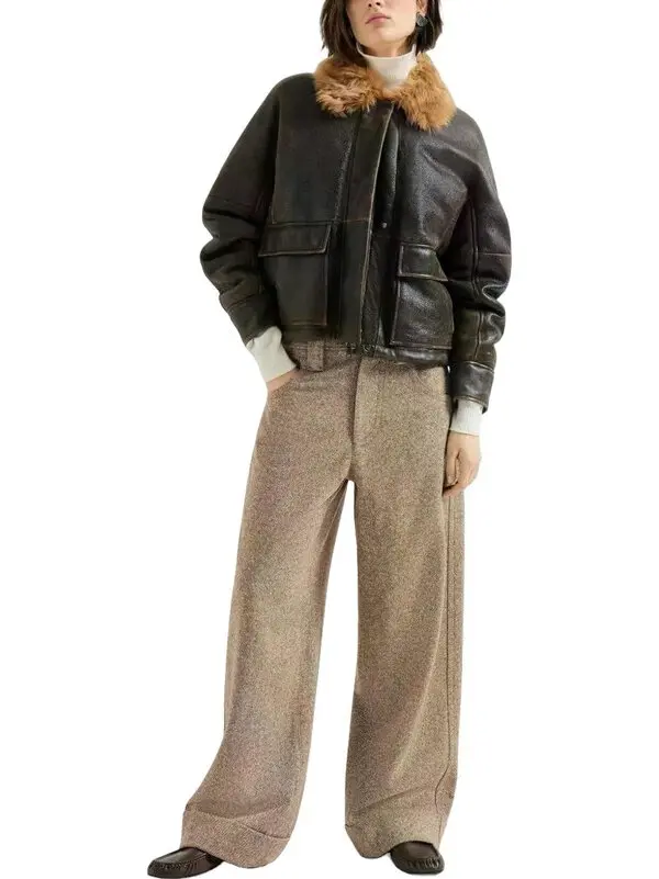 Brunello Cucinelli Virgin Wool Donegal Baggy Five-pocket Trousers With Monili - Neutrals