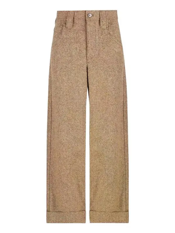 Brunello Cucinelli Virgin Wool Donegal Baggy Trousers With Monili Embellishment - Neutrals