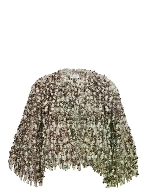 Brunello Cucinelli Mohair And Wool Cardigan With Dazzling Twist Embroidery - Neutrals