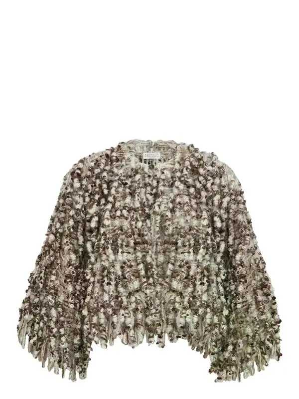 Brunello Cucinelli Mohair And Wool Dazzling Twist-embroidery Cardigan - Neutrals