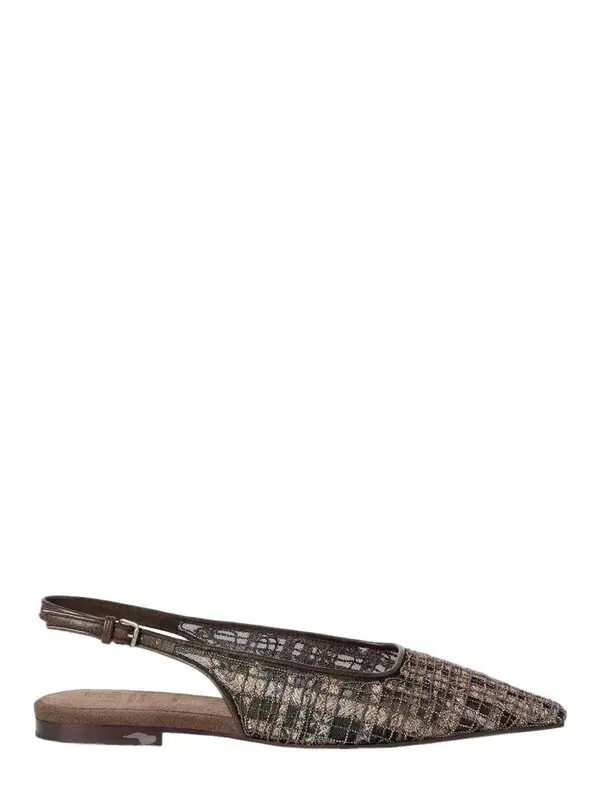 Brunello Cucinelli Suede Slingback Flats With Precious Check Embroidery - Brown