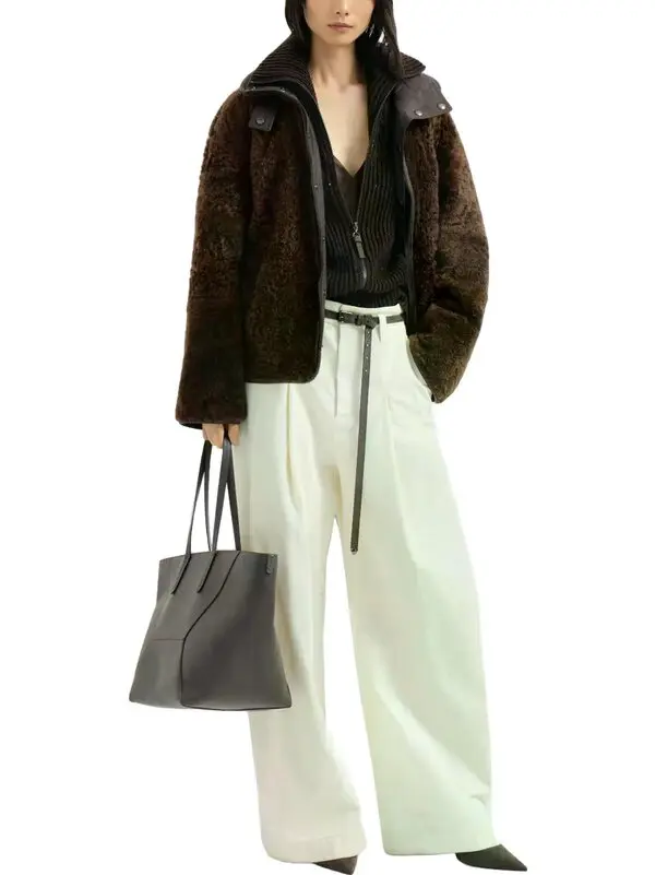 Brunello Cucinelli Fuzzy-shearling Reversible Outerwear Jacket With Monili - Brown