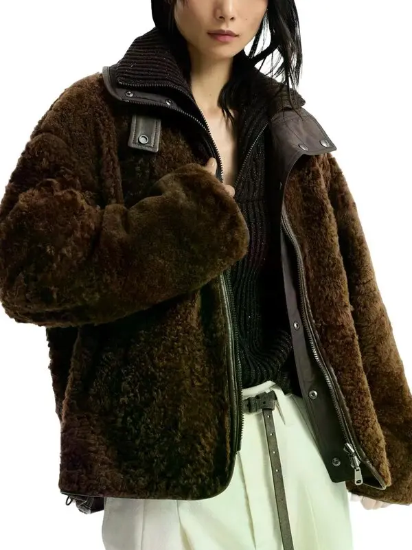 Brunello Cucinelli Fuzzy Shearling Reversible Outerwear Jacket With Monili - Brown