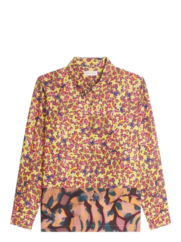Dries Van Noten Loose Viscose Shirt With Marbled Clay Prints - Yellow