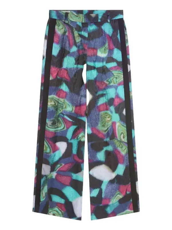 Dries Van Noten Wide Leg Trousers With Marbled Clay Print - Blue