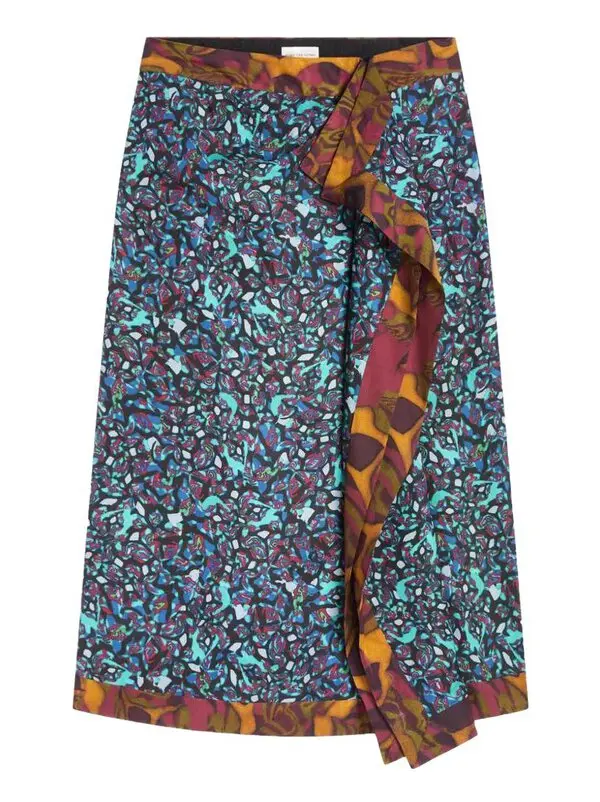 Dries Van Noten Midi Draped Abstract-print Skirt - Brown